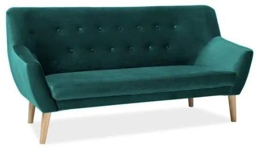 Pohovka Nordic III Velvet, zelená / přírodní dřevo