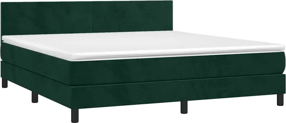 Box spring postel s matrací a LED tmavě zelená 180x200 cm samet 3134300
