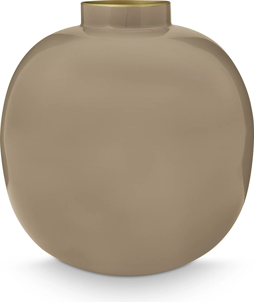 Pip Studio kovová váza 23cm, šedo hnědá (Střední kovová váza Metal Khaki 23cm se smaltovaným povrchem)