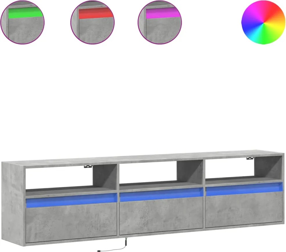 Nástěnná TV skříňka s LED betonově šedá 180 x 31 x 45 cm 3307943