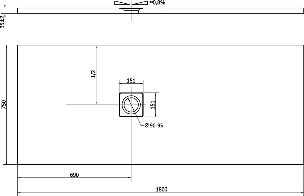 Polysan FLEXIA 180 x 75 x 3,5 cm 71532 sprchová vanička s možností úpravy rozměru