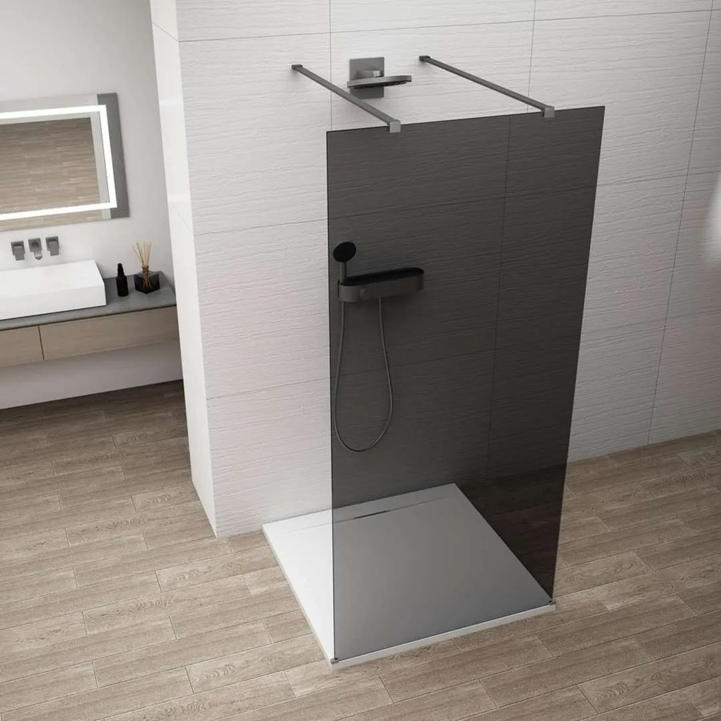 Polysan Esca - Sprchová stěna Walk-In 120x210 cm, Antidrop, kouřové sklo/gun metal ES1212-12