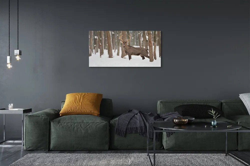 Obrazy na plátně Jelen zimní les 140x70 cm