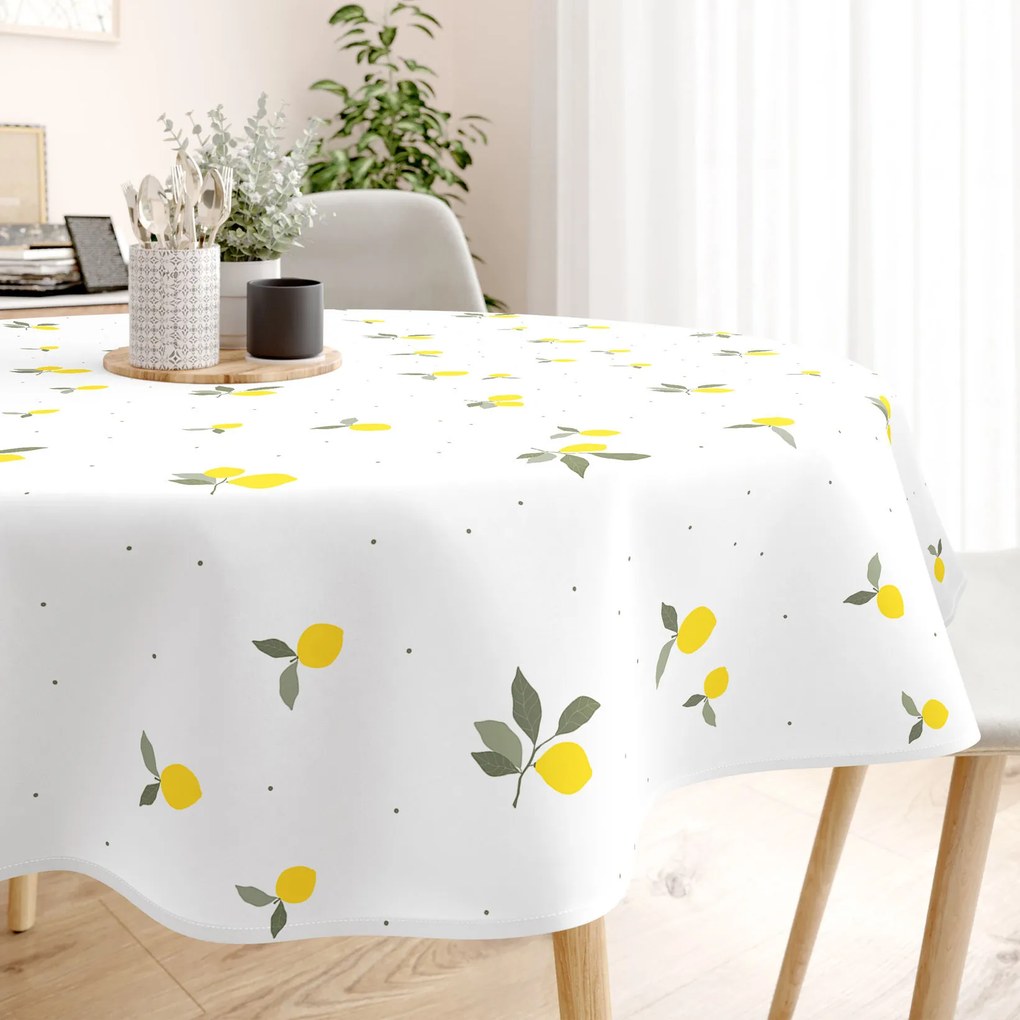 Goldea kulatý ubrus 100% bavlněné plátno - citrony Ø 130 cm