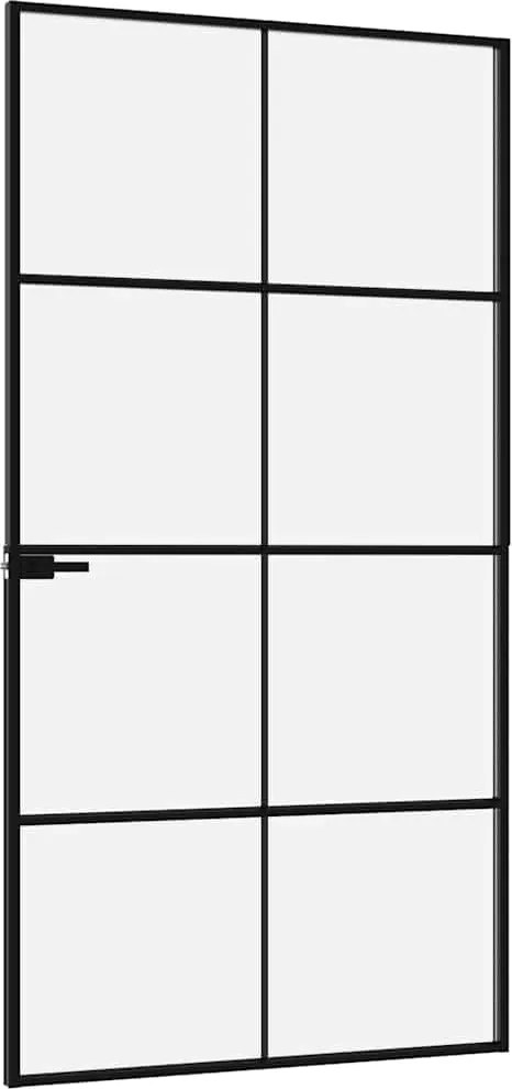 Interiérové dveře černé 102x201,5 cm tvrzené sklo a hliník úzké 153665