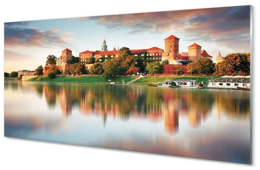 Obraz na skle Krakow hrad řeka 125x50 cm