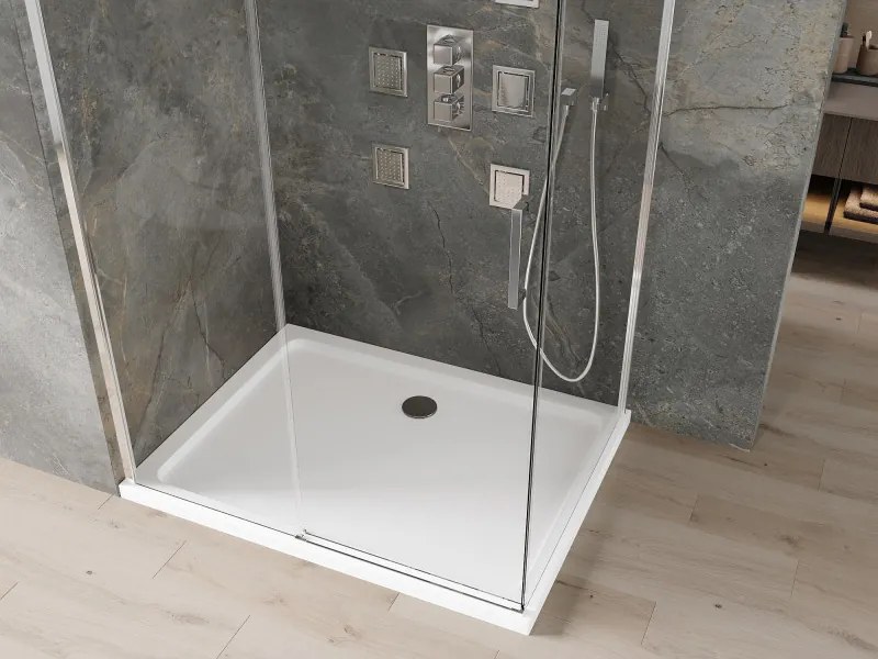 Mexen Omega posuvný sprchový kout 110 x 80 cm, 8mm sklo, chromový profil-čiré sklo + slim sprchová vanička 5cm, 825-110-080-01-00-4010
