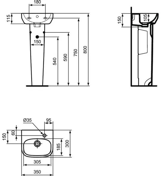 Ideal Standard i.Life A Umývátko 35 cm pravé T471001