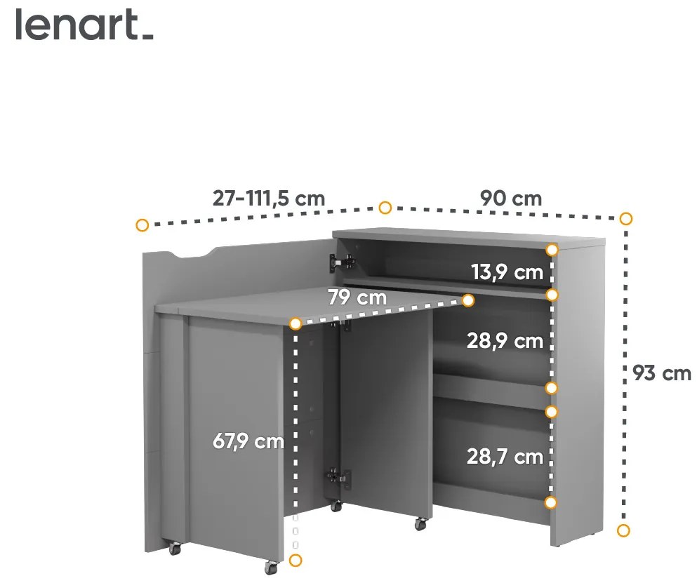 Lenart Rozkládací psací stůl Work Concept SLIM CW-02L - šedý mat