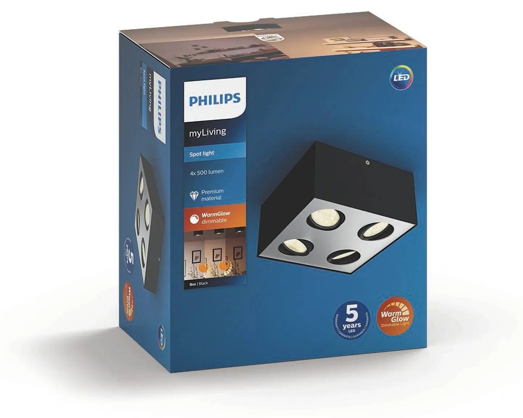 Philips myLiving LED bodovka Box 4 zdroje černá