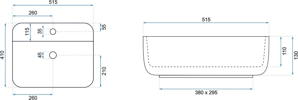 Rea Martina umyvadlo, 52 x 41 cm, bílá, REA-U6646