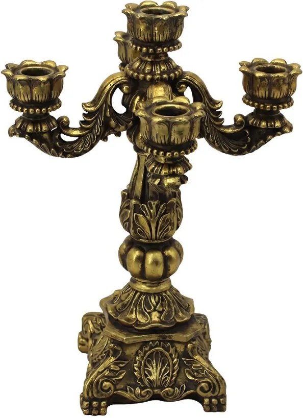 Zlatý antik barokní svícen na 5 úzkých svíček Baroque - 24*24*34 cm
