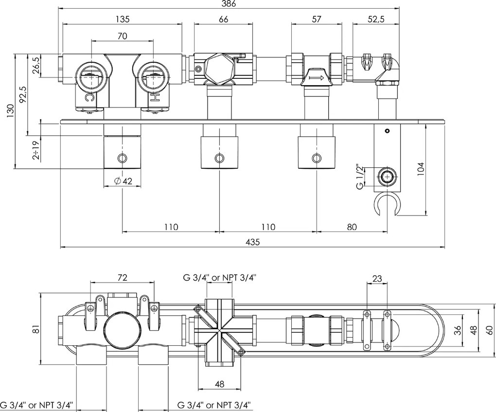 Sapho sprchová baterie podomítková termostatická s držákem ruční sprchy 2 výstupy chrom MB623