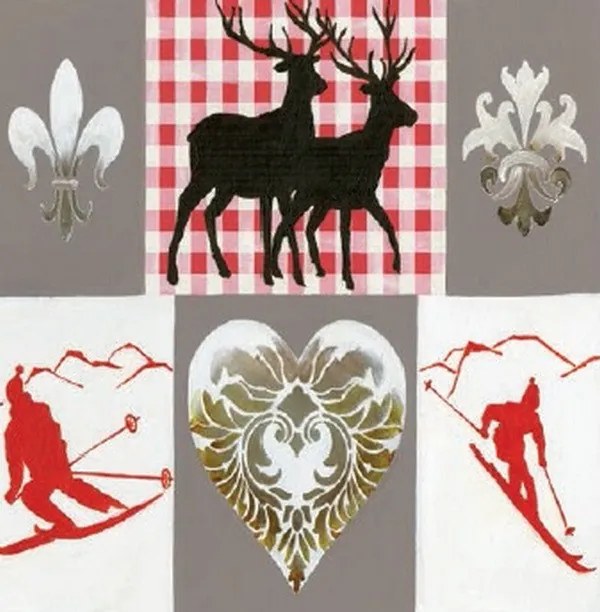 ART-STYLE Obrázek 30x30, jeleni &amp; lyžaři, rám sv. dub -- červotoč