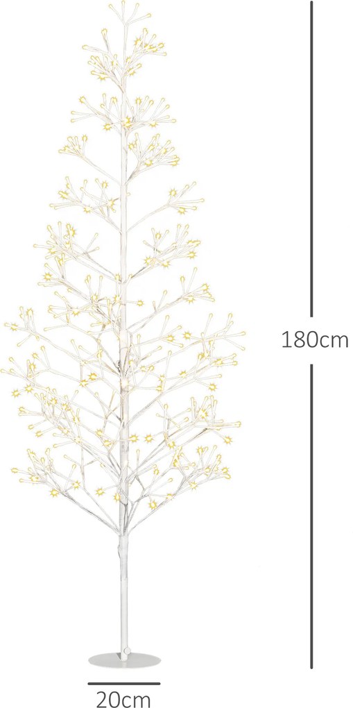 HOMCOM Umělý vánoční stromek 180 cm s 384 teplobílými LED světly, flexibilní větve, ocelový podstavec, bílý