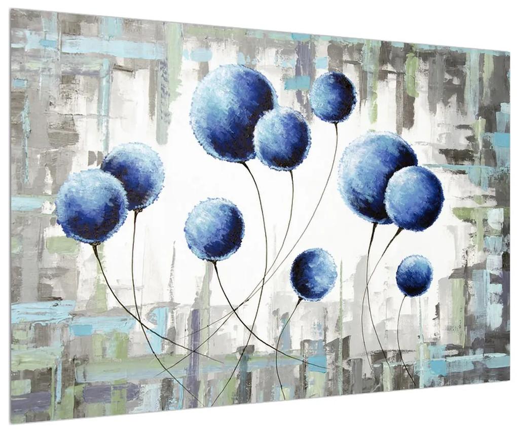 Abstraktní obraz - modré balónky (90x60 cm)