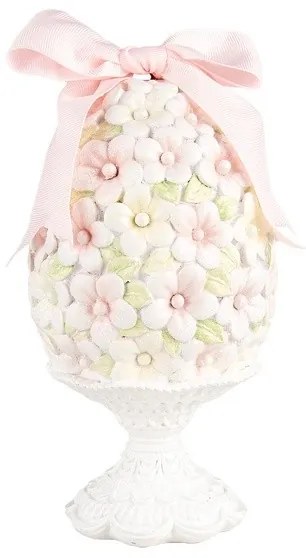 Bílo-růžová dekorace vajíčko z květů na podstavci - Ø 10*20 cm