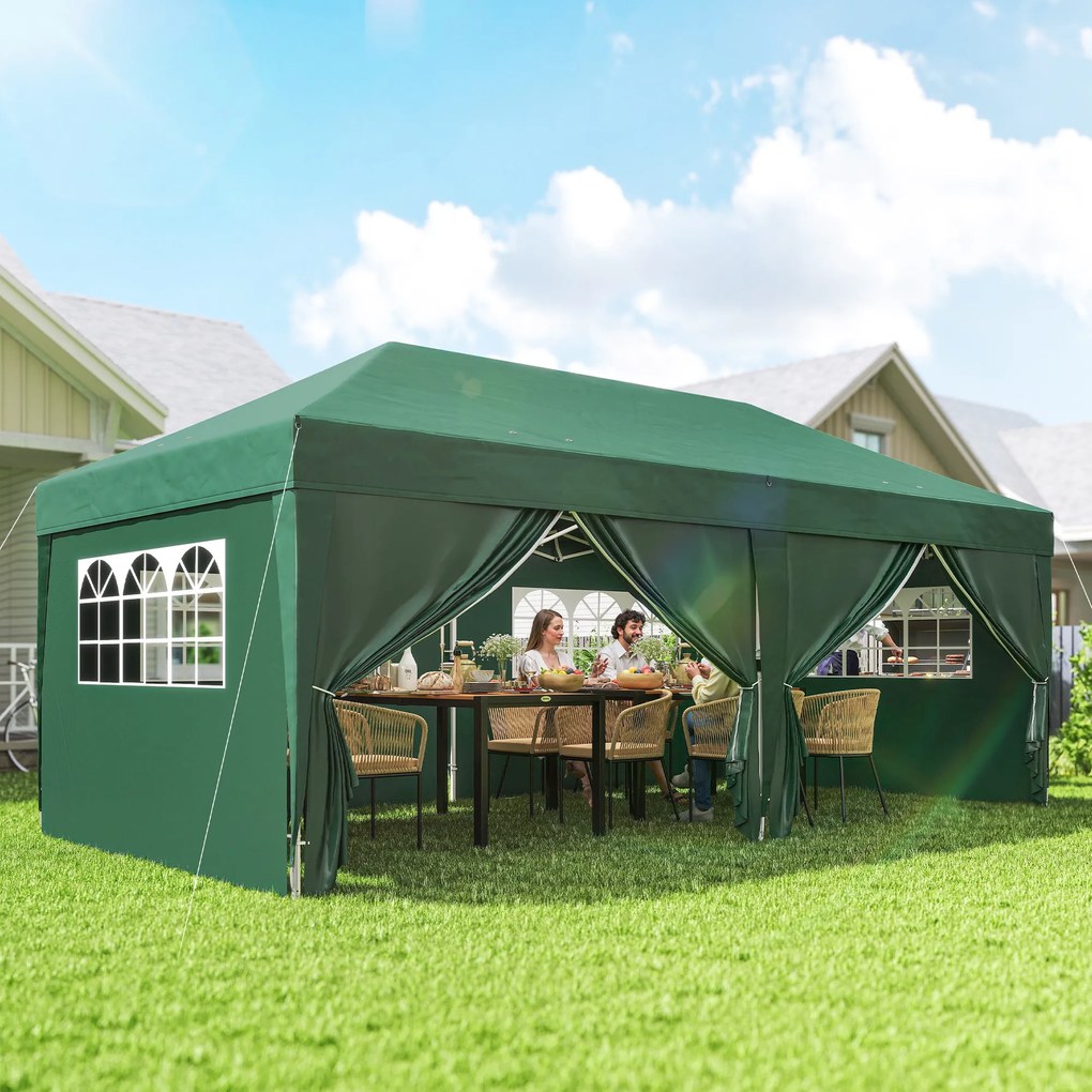 Pavilon cca 6x3m Stáj Odolný proti zimě Pop-up skládací pavilon s oknem Dveře na zip Boční díly UV ochrana