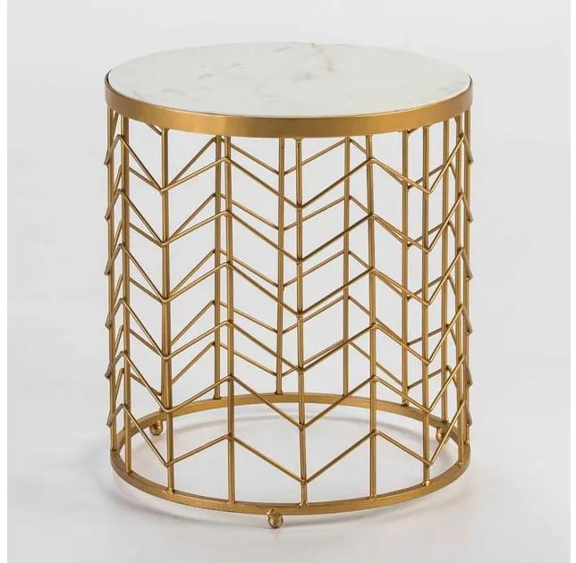 Odkládací stolek s mramorovu deskou a konstrukcí ve zlaté barvě Thai Natura, ⌀ 40 cm