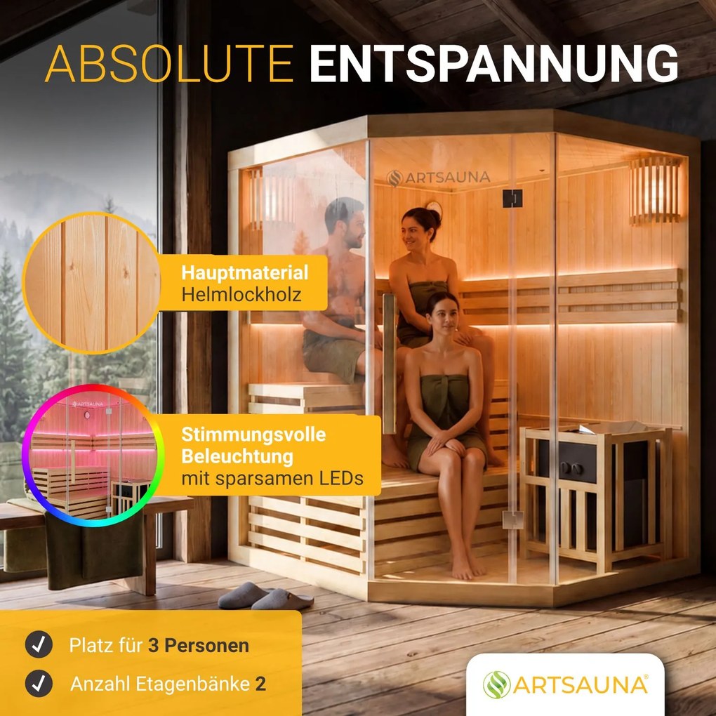 Artsauna Finská sauna Espoo 150 Premium pro 3 osoby