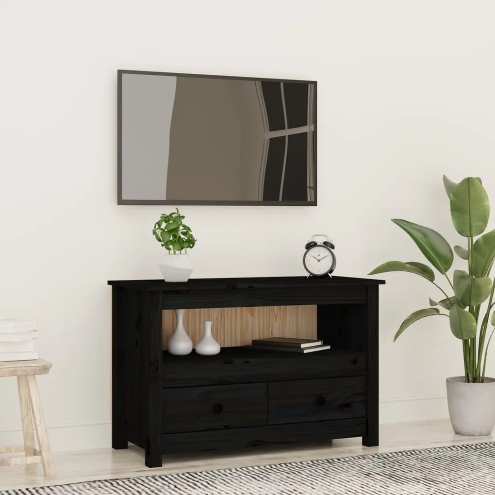 821501 vidaXL TV skříňka černá 79x35x52 cm masivní borové dřevo