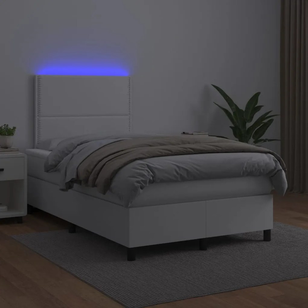 Box spring postel s matrací a LED bílá 120x200 cm umělá kůže 3135874