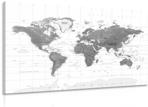 Obraz nádherná mapa světa v černobílém provedení - 60x40 cm