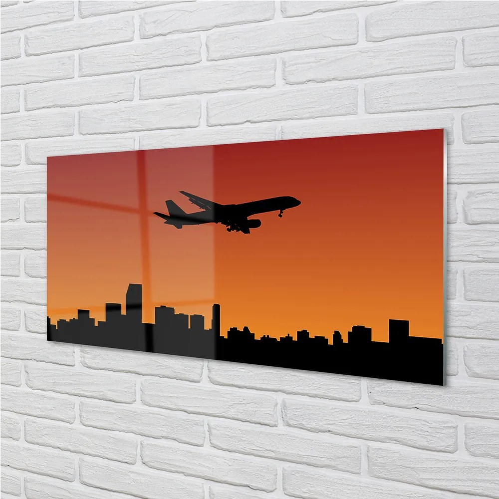 akrylový obraz Letadlo a slunce oblohu 125x50 cm