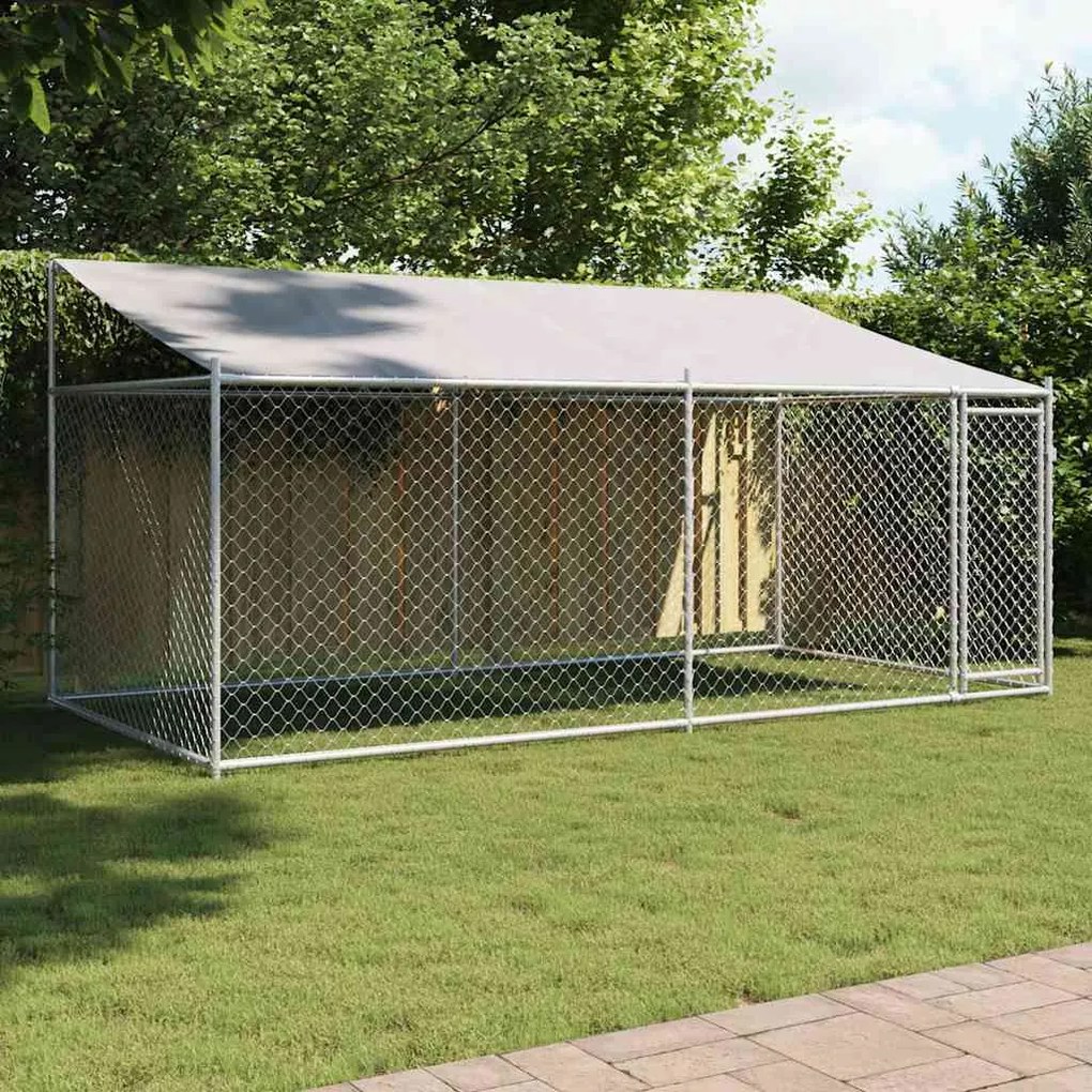 vidaXL Klec pro psy se střechou a dvířky šedá 4x2x2 m pozinkovaná ocel [3209568]