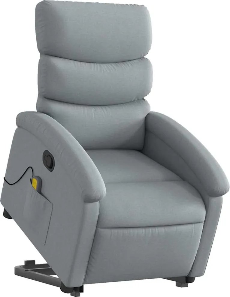 Zvedací masážní polohovací křeslo světle šedé textil 3203990