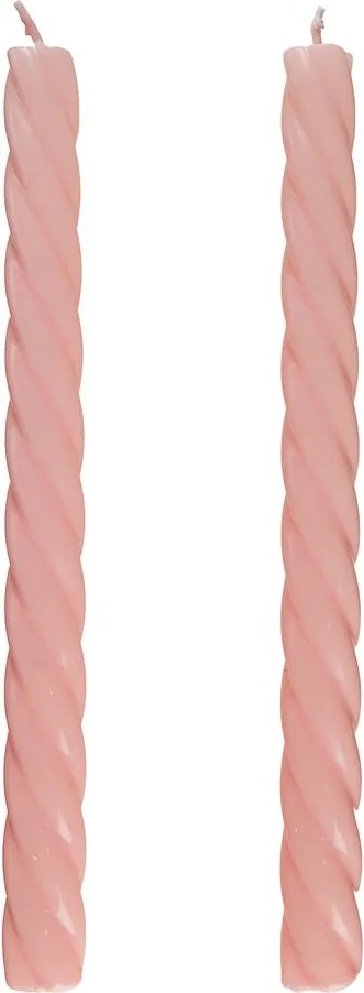 Butlers TWISTED Sada lesklých svíček 2 ks 25,5 cm - sv. růžová