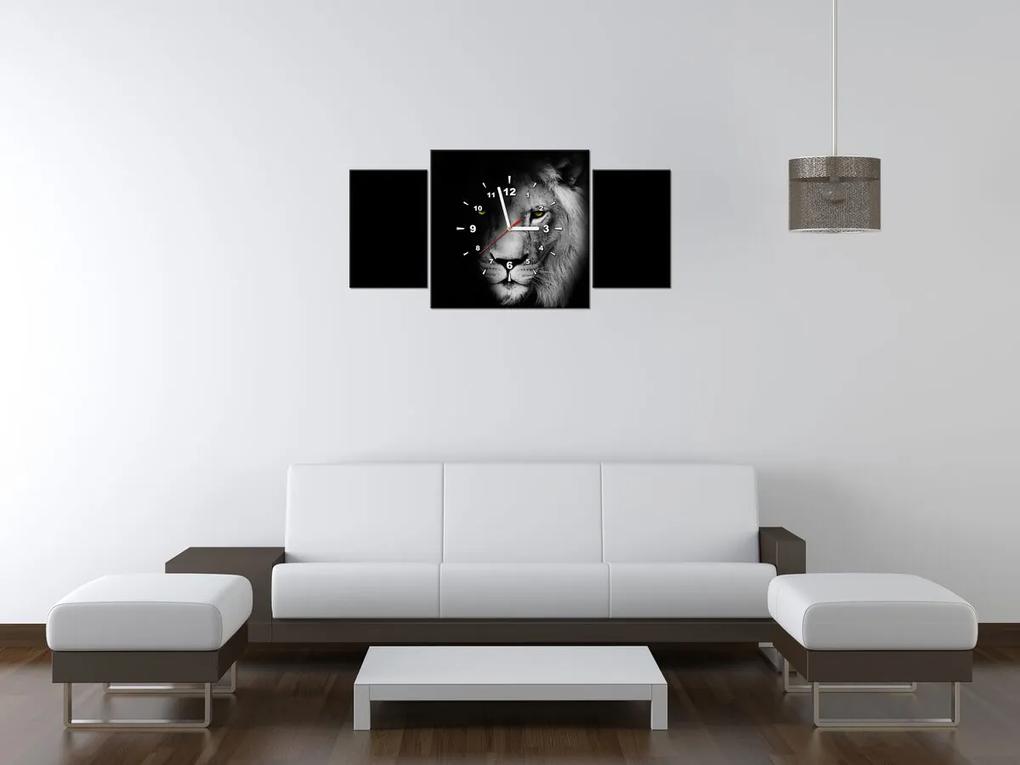 Gario Obraz s hodinami Lev ve stínu - 3 dílný Rozměry: 80 x 40 cm