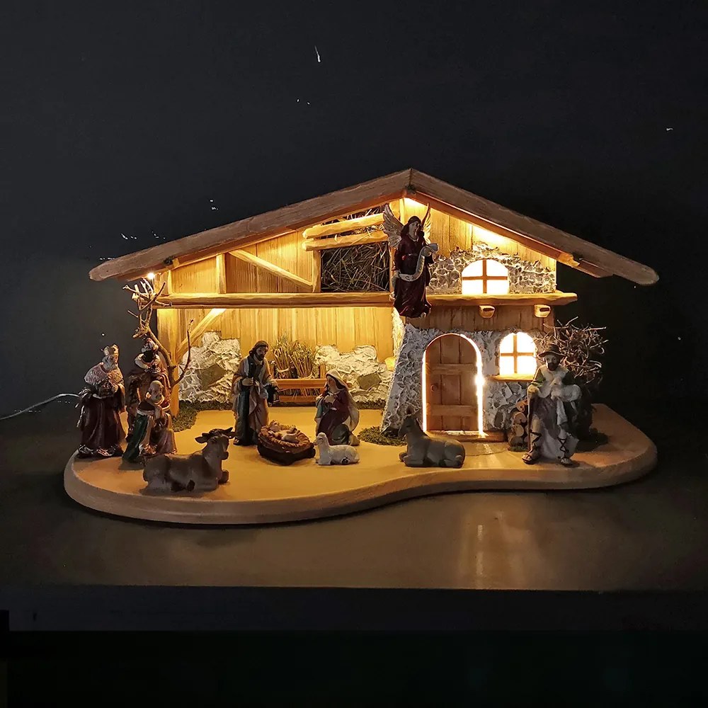 AMADEA Dřevěný betlém s figurkami 65 cm