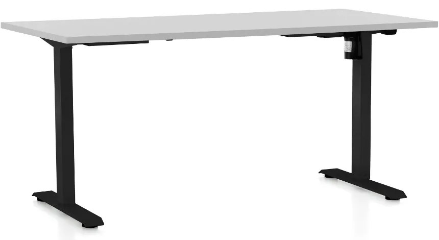 Výškově nastavitelný stůl OfficeTech A, 160 x 80 cm, černá podnož, světle šedá