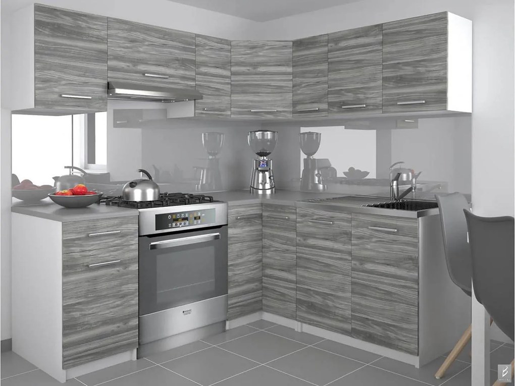 Kuchyňská linka Belini 360 cm šedý antracit Glamour Wood s pracovní deskou Lidiauniqa3  TOR LIDIAUNIQA3/4/WT/GW1/0/E