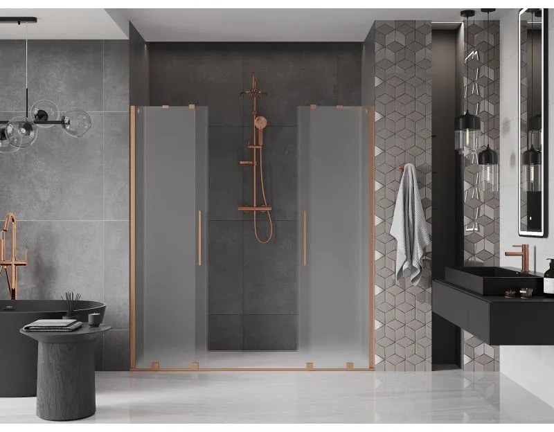 Mexen Velar Duo, posuvné sprchové dveře do otvoru 170 cm, 8mm sklo námraza, měděná matná, 871-170-000-32-65