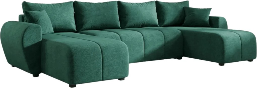 Rozkládací oboustranná sedací souprava do U SEVIO 311x145 cm, lahvově zelená + 2 polštářky ZDARMA