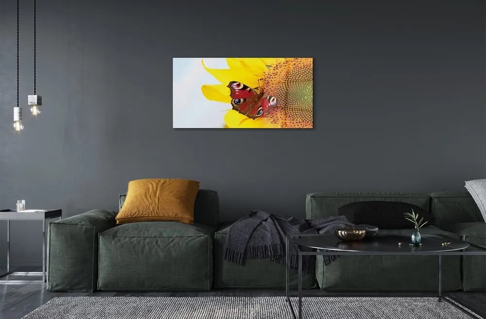 Obraz na skle slunečnice motýl 140x70 cm