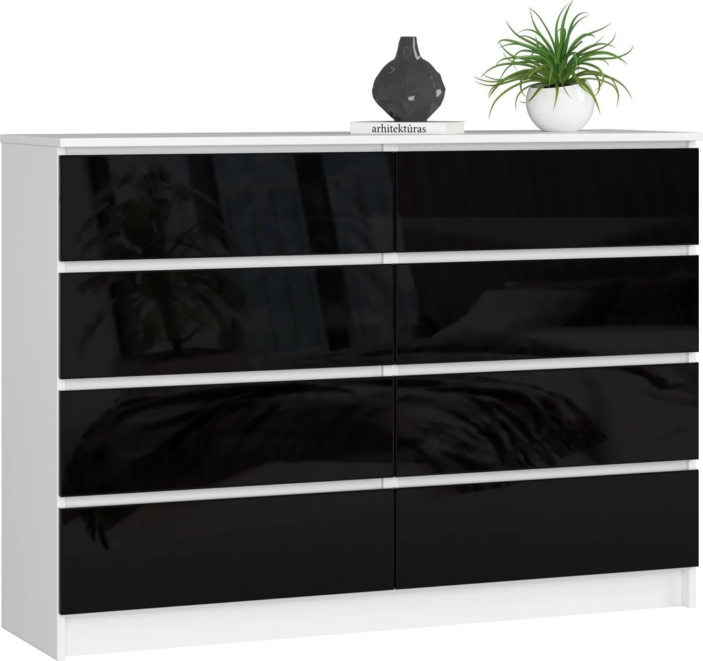 Komoda K140 8SZ bílá/černý lesk
