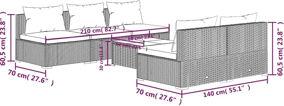 6dílná zahradní sedací souprava s poduškami polyratan černá 3101449