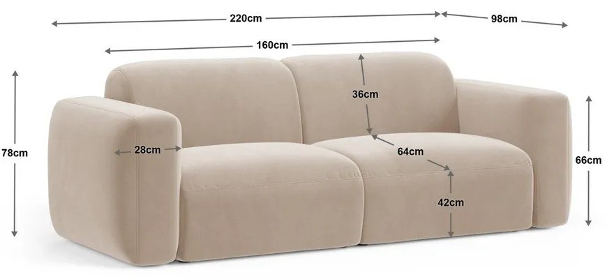 Sametová pohovka v terakotové barvě 220 cm Strino – Cosmopolitan Design