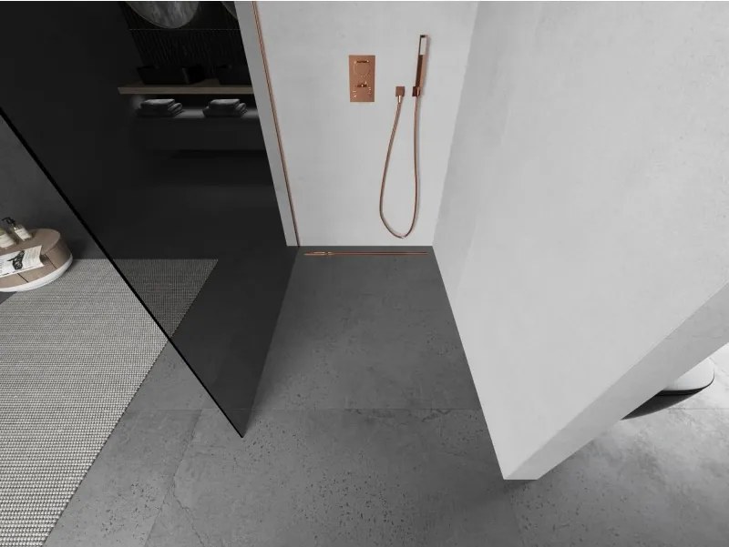 Mexen Kioto, sprchová zástěna Walk-In 80 x 200 cm, 8mm šedé sklo, měděný matný profil, 800-080-101-65-40