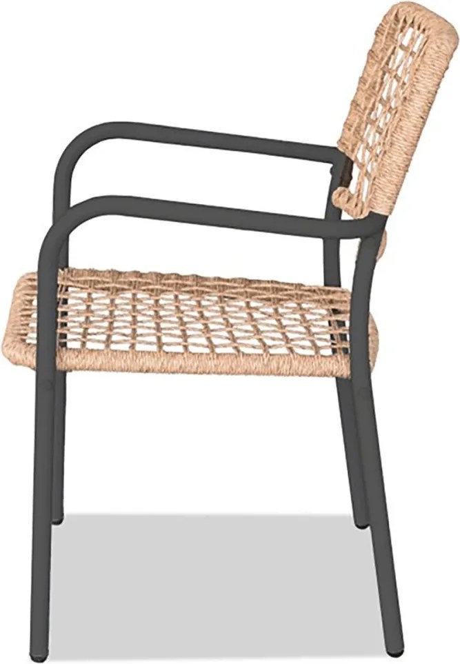 Zahradní set 1+2, stůl, židle umělý ratan barva přírodní, kov antracit (60 x 60) cm