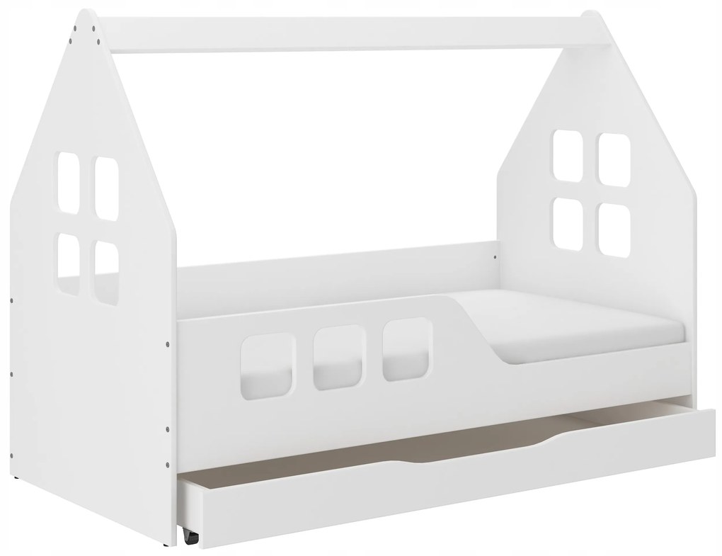 Dětská domečková postel KIDHOUSE se šuplíkem - bílá - levá - 160x80 cm