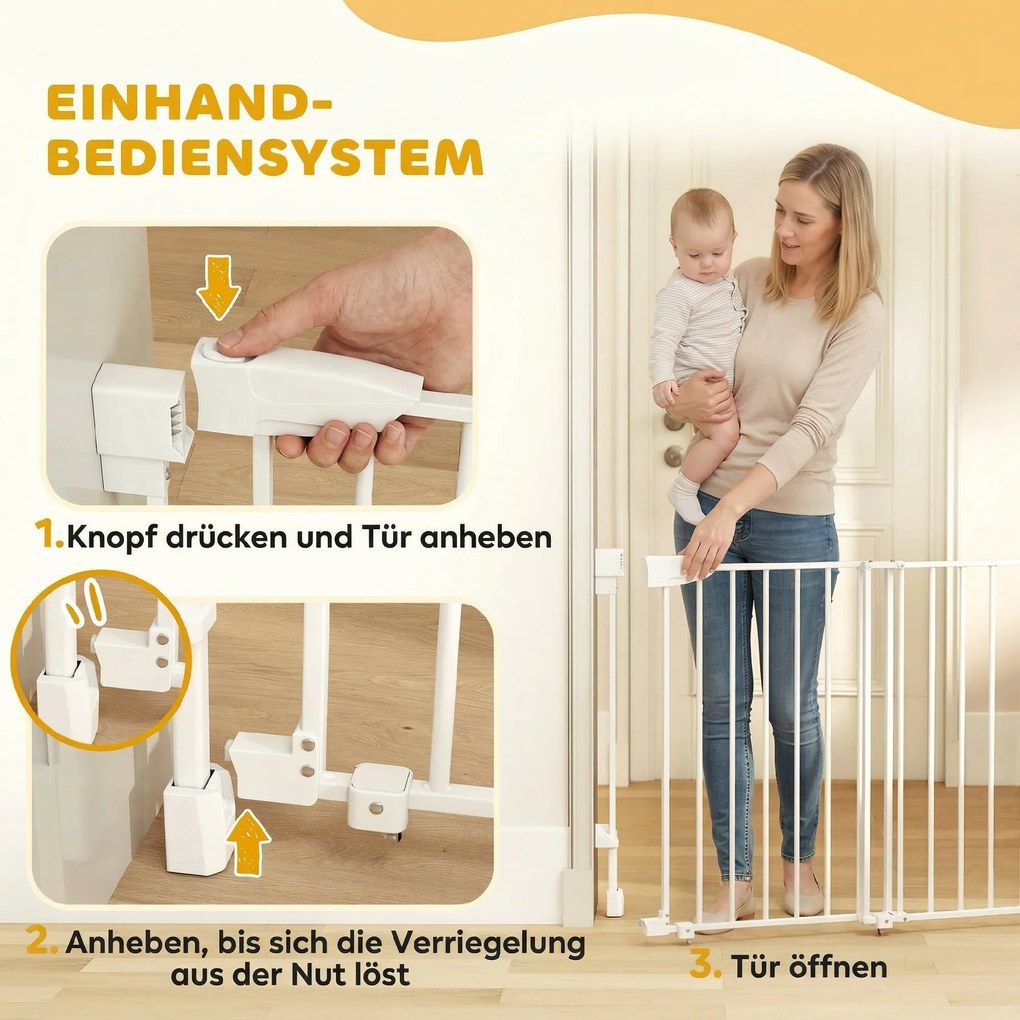 PawHut bezpečnostní brána pro psy, nastavitelná 74,5–111,5 cm, pro dveře a schody, se západkou, samozavíratelná, ovládání jednou rukou, montáž na zeď…