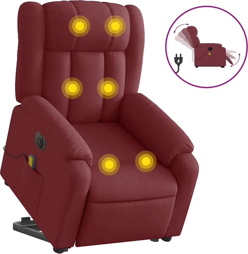 Elektrické zvedací masážní polohovací křeslo vínové textil 3205355