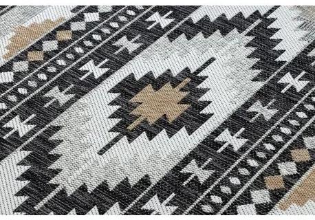 koberec SISAL COOPER Aztécký, Etno 22235 ecru / černý velikost 140x190 cm | krásné koberce cz
