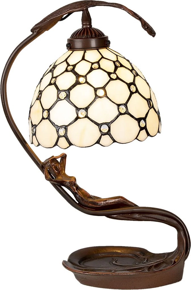 Krémová stolní lampa Tiffany Millie - 28*20*41 cm E14/max 1*25W