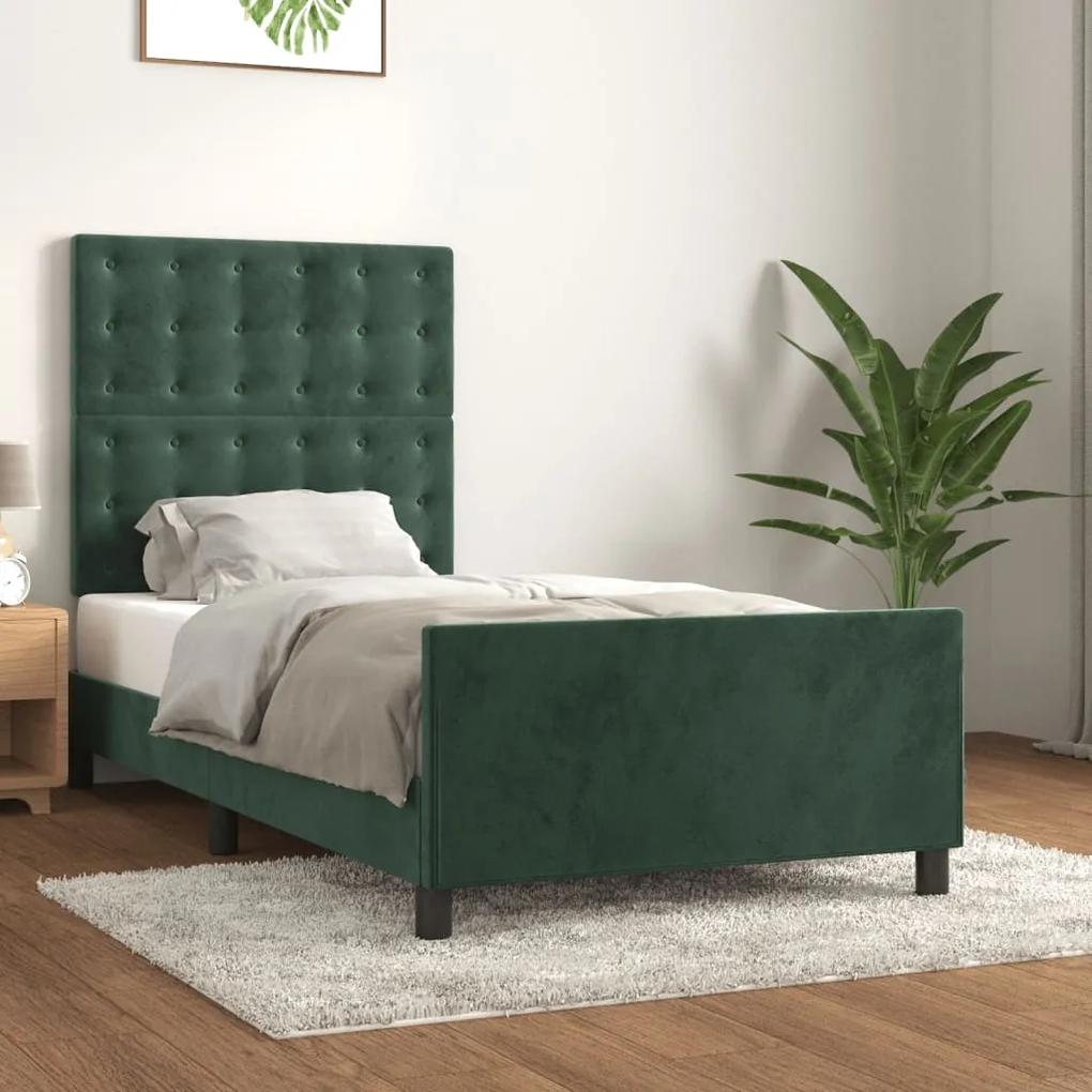 Rám postele s čelem tmavě zelený 90x200 cm samet,  3125980