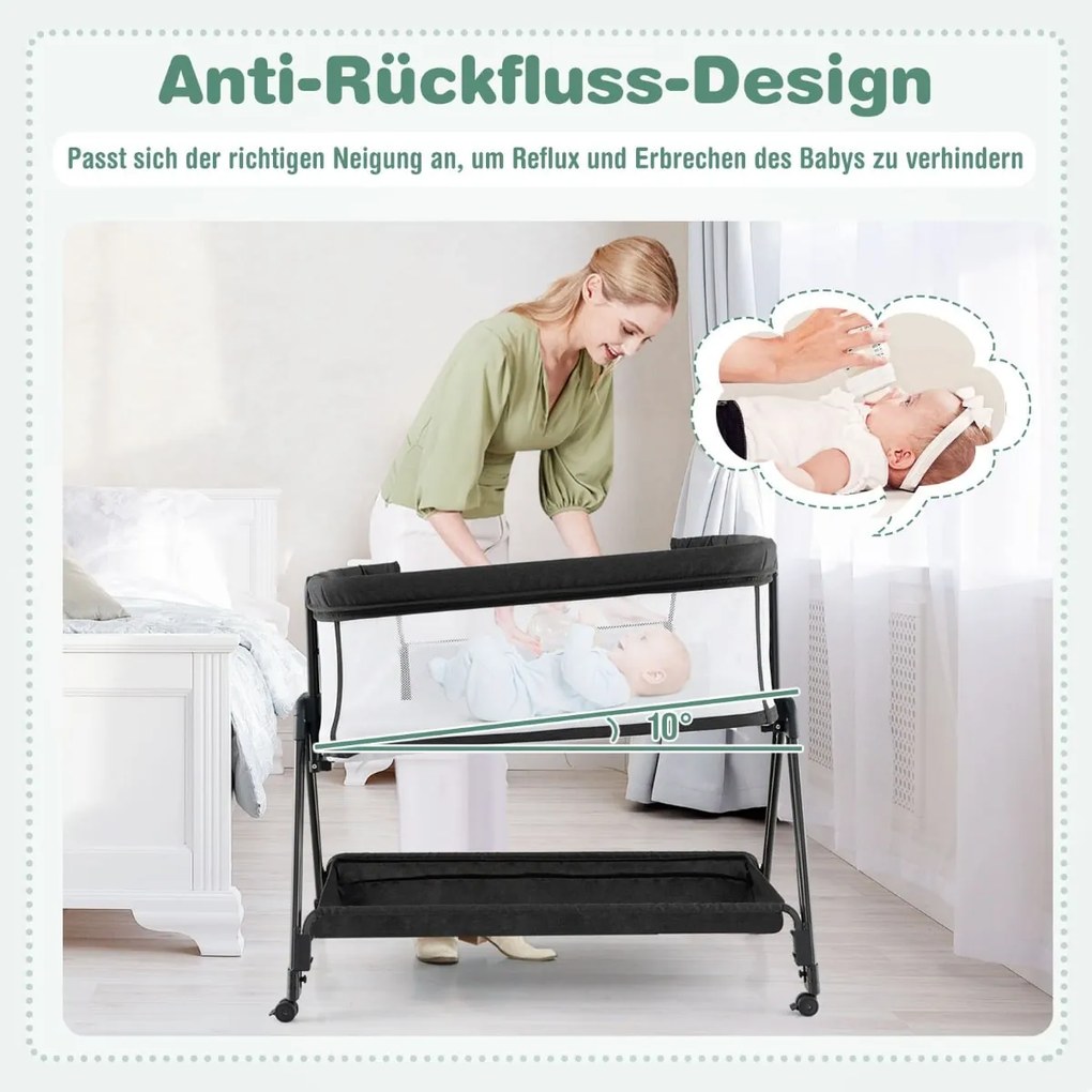 Costway Baby Co-Sleeper Skládací přenosná dětská postel tmavě